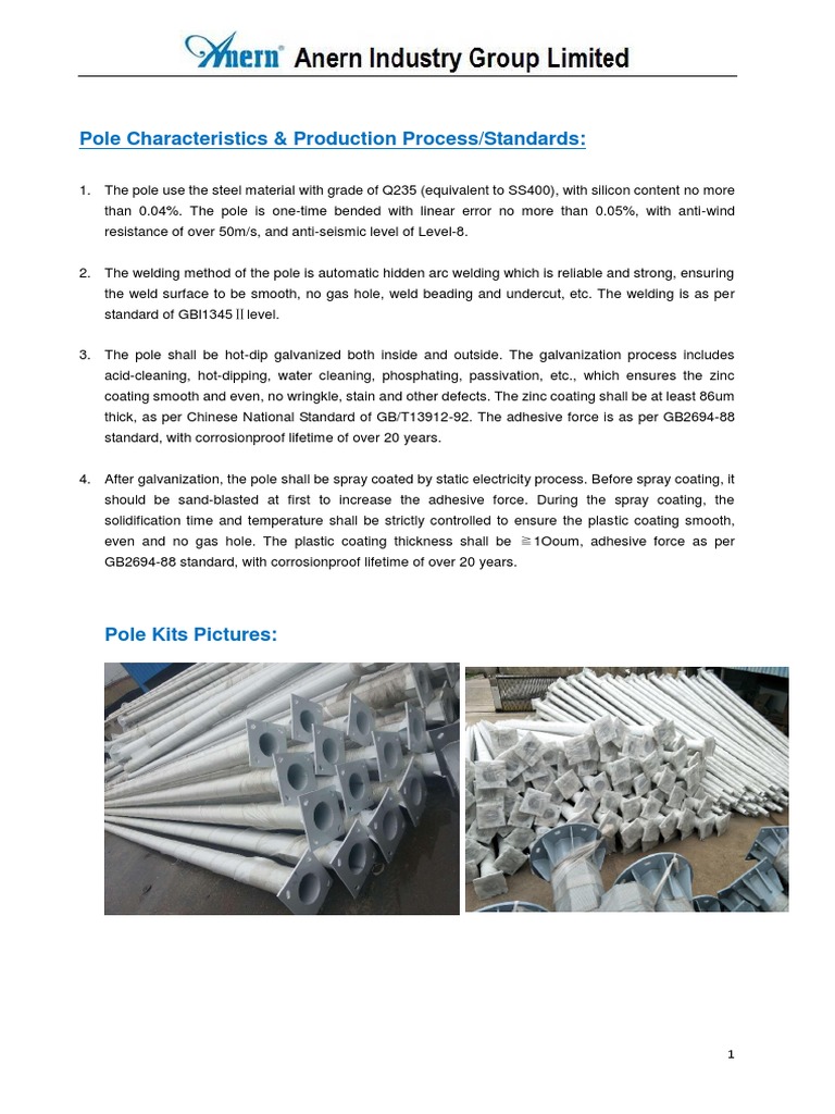 7m Pole Specification & Drawing | PDF