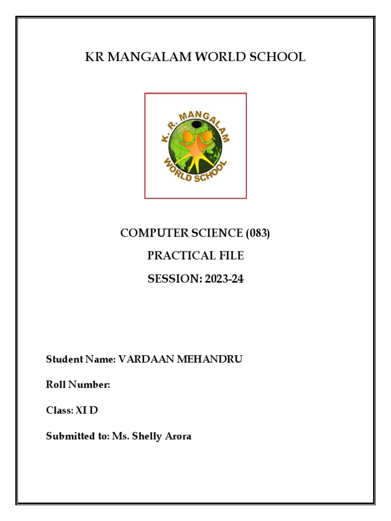 Practical File Front Page Class 11 | PDF Practical File Front Page Class 11 | PDF