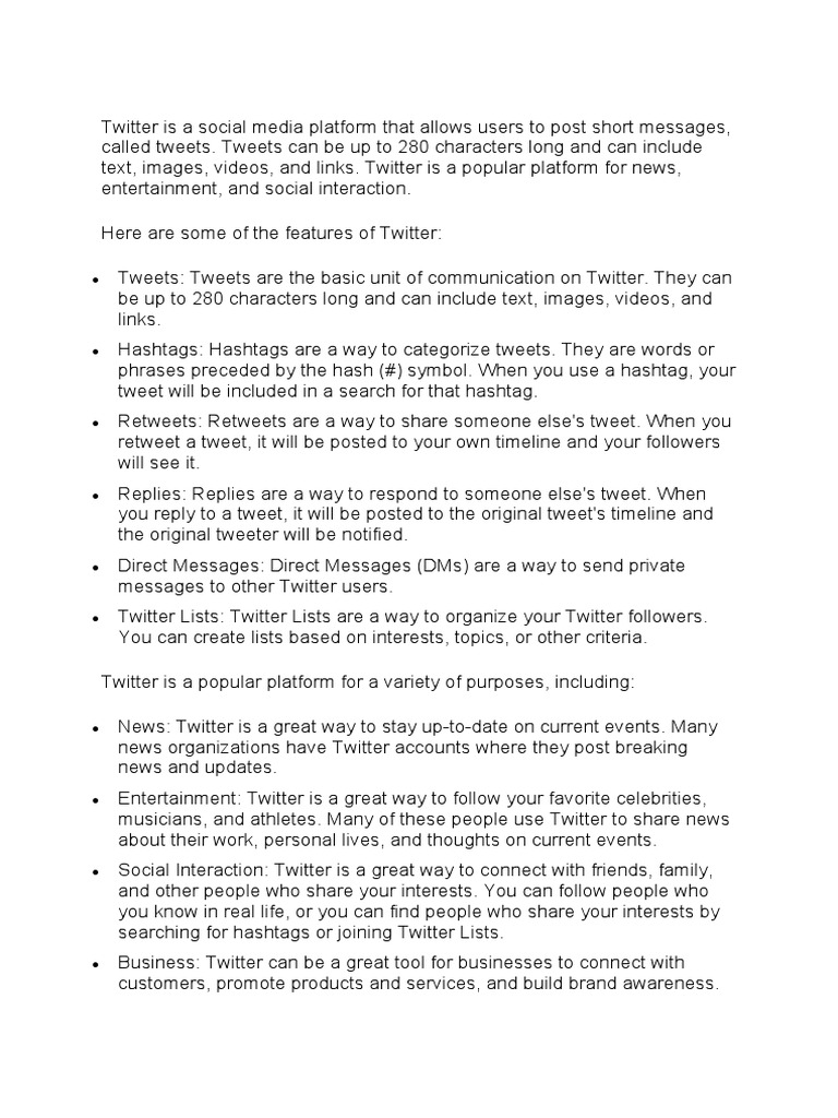 Twitter Is A Social Media Platform That Allows Users To Post Short ...