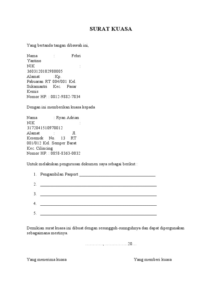 Form Surat Kuasa | PDF