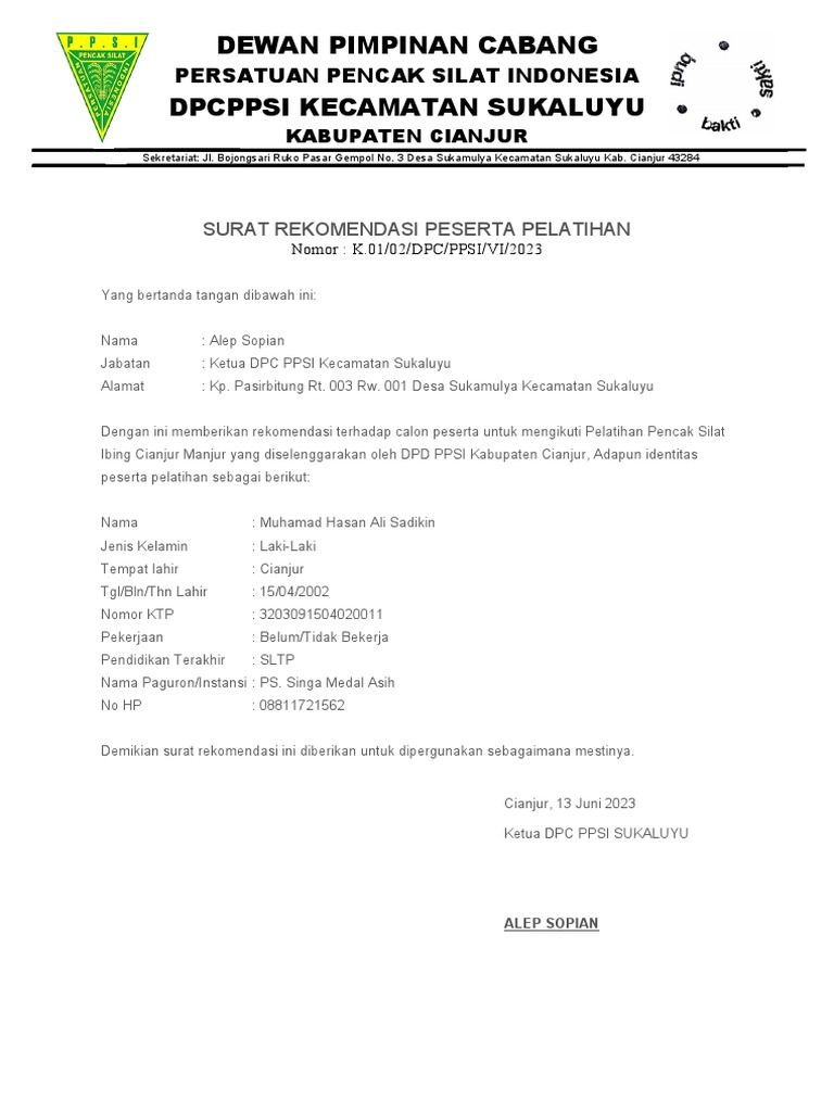 Surat Rekom Pelatihan DPC | PDF