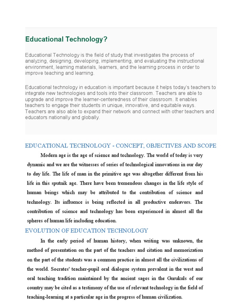 Educational Technology Unit I | PDF | Educational Technology | Learning