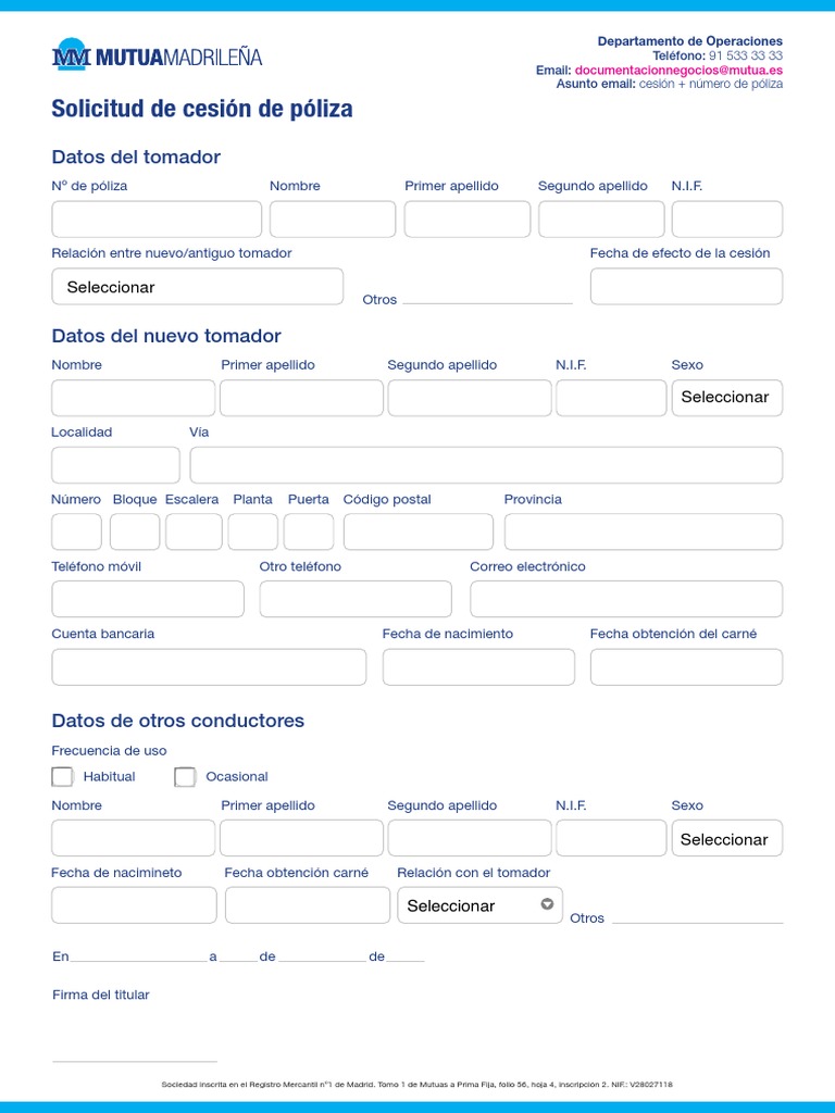 Solicitud Cesion Poliza Auto | PDF | Privacidad de la información