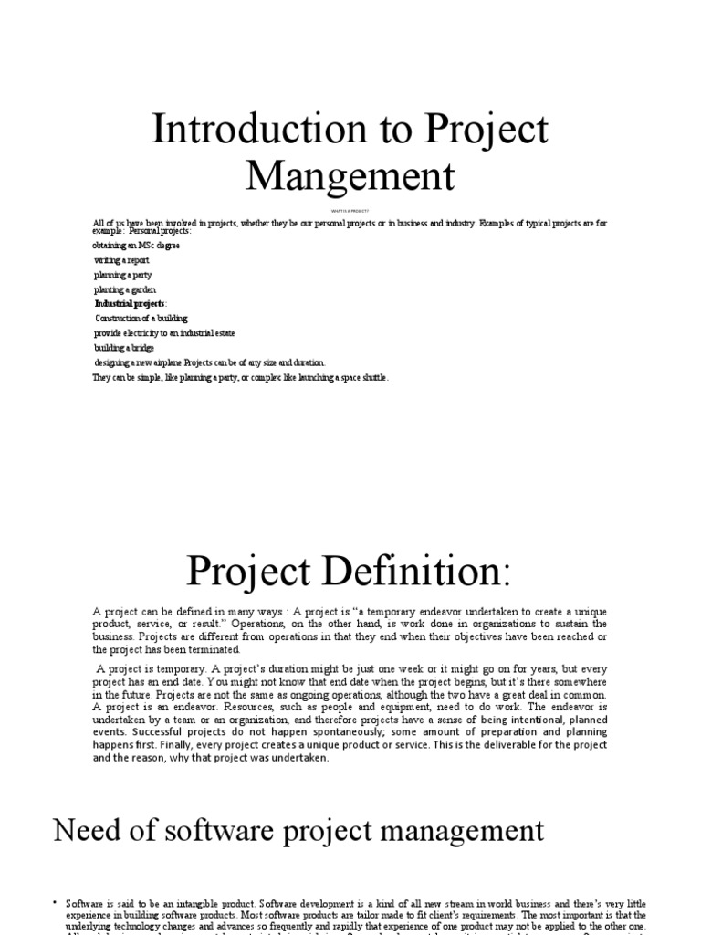 Introduction To Project Mangement | PDF | Project Management ...