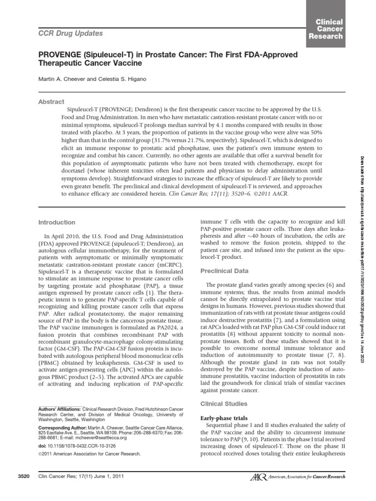 Provenge | PDF | Immunotherapy | Prostate Cancer