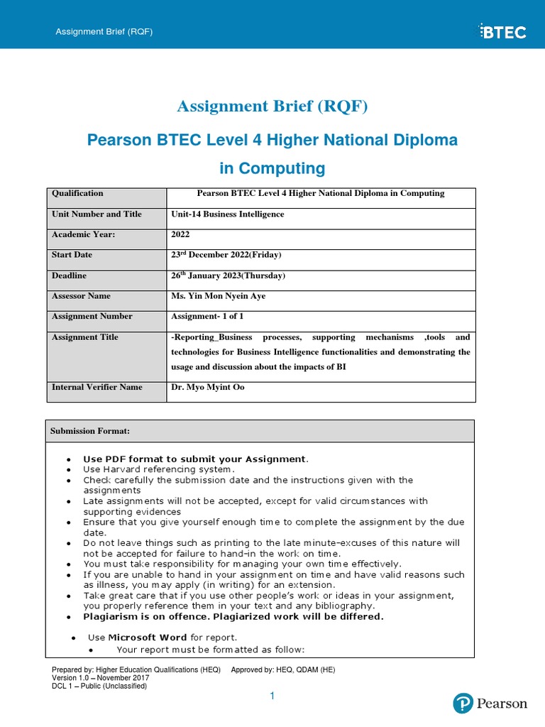 BTEC L4 BI Assignment Guide | PDF | Business Intelligence | Information Technology