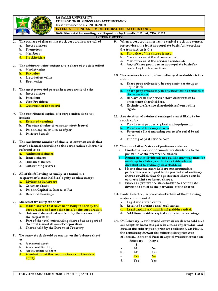 Shareholders' Equity Transactions Overview | PDF | Stocks | Treasury Stock