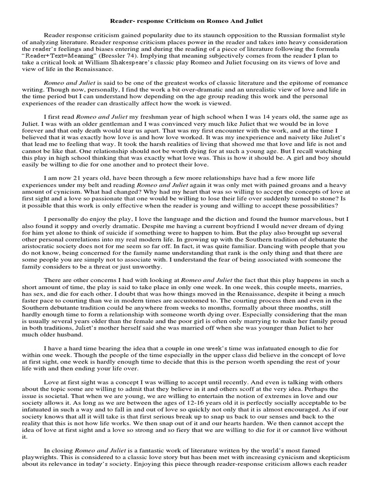 Reader-Response Critique of Romeo and Juliet | PDF | Romeo And Juliet ...