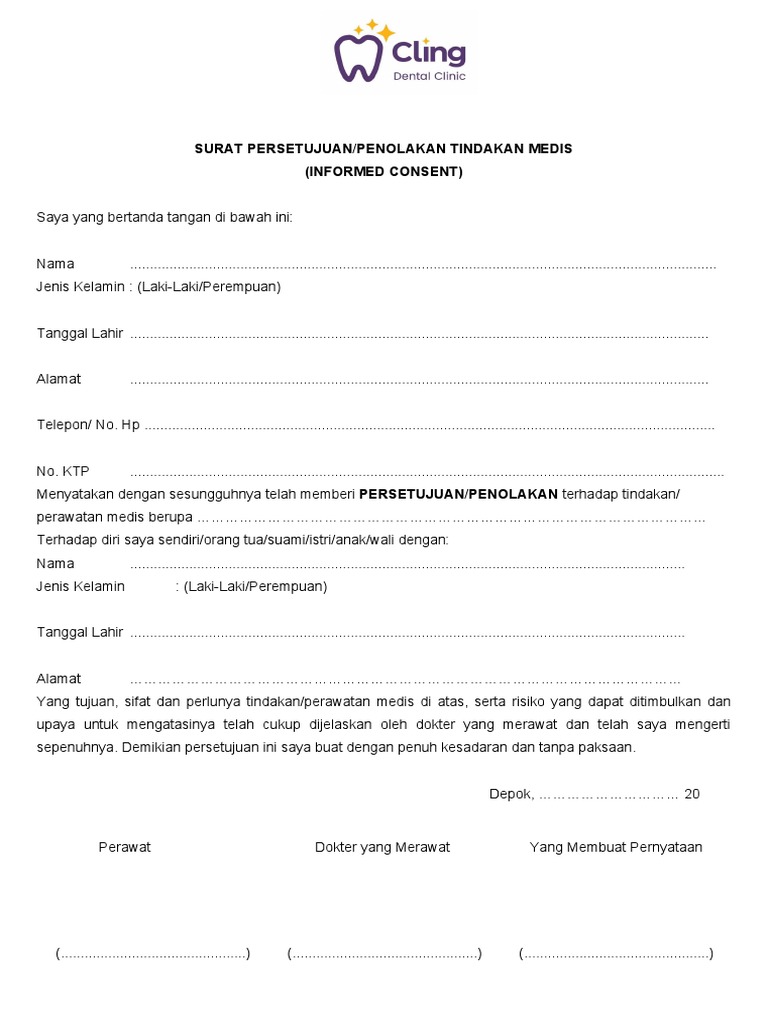 Informed Consent Form Cling Dental Clinic Cinere 1 Pdf
