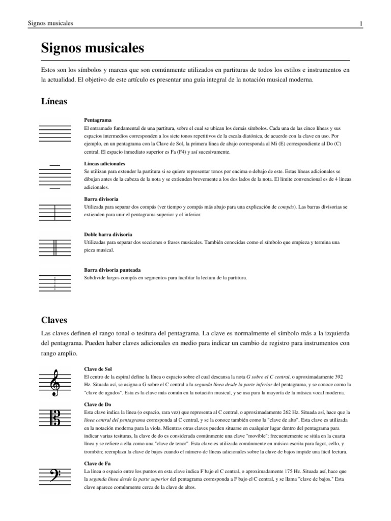 Signos y símbolos en partituras musicales | PDF | Clave | Musicología