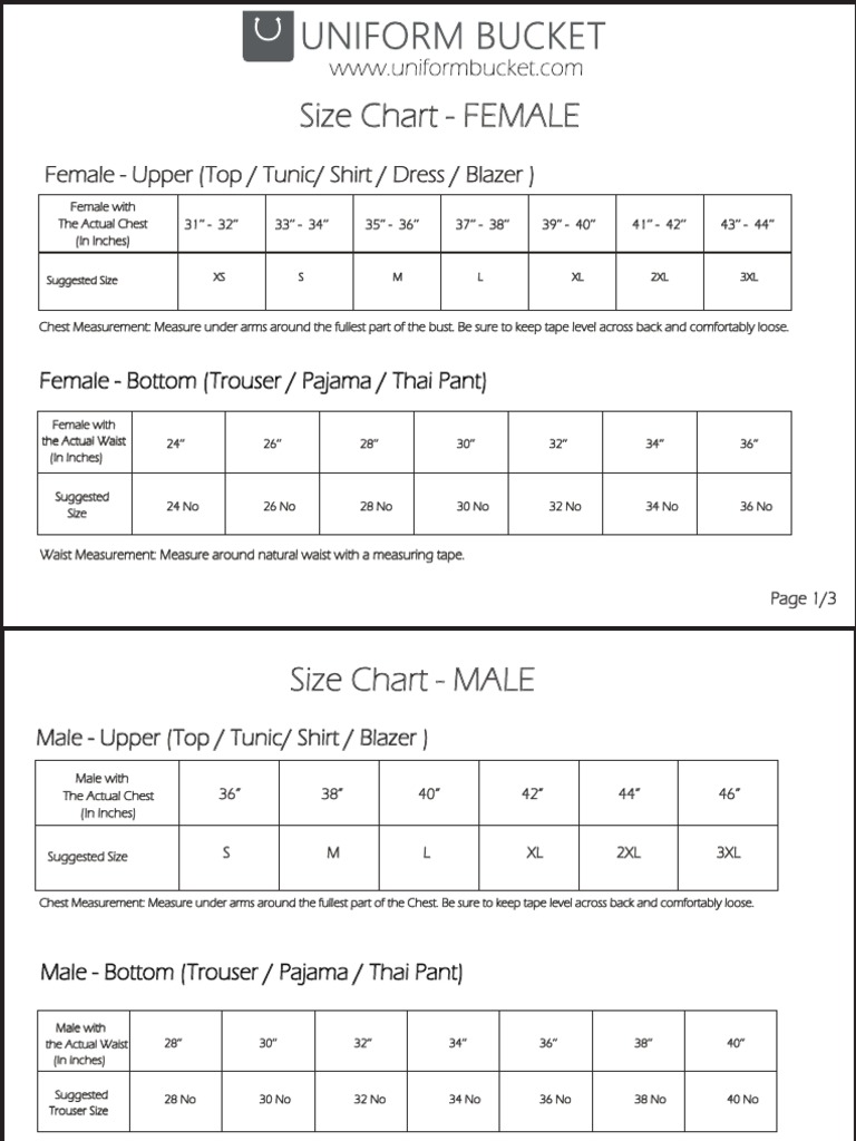 Measurment Chart | PDF | Trousers | Dress Codes