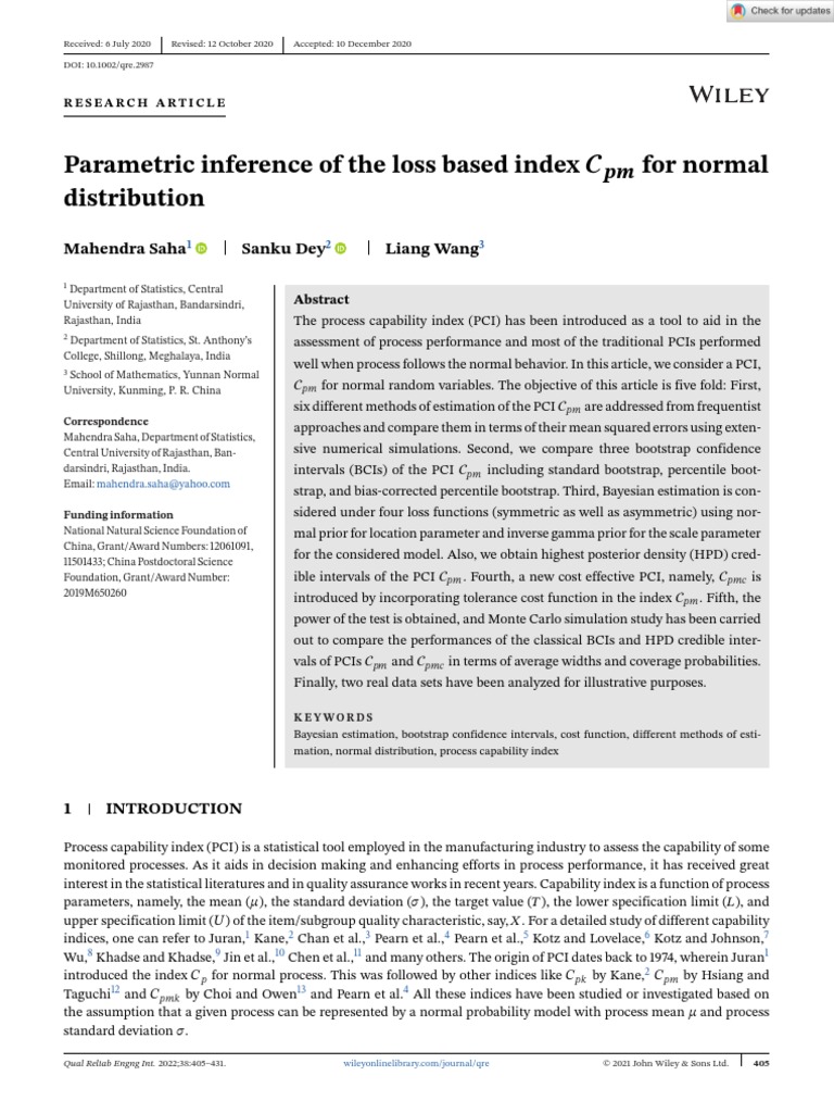 Quality Reliability Eng - 2021 - Saha - Parametric Inference of The Loss Based Index CPM For ...