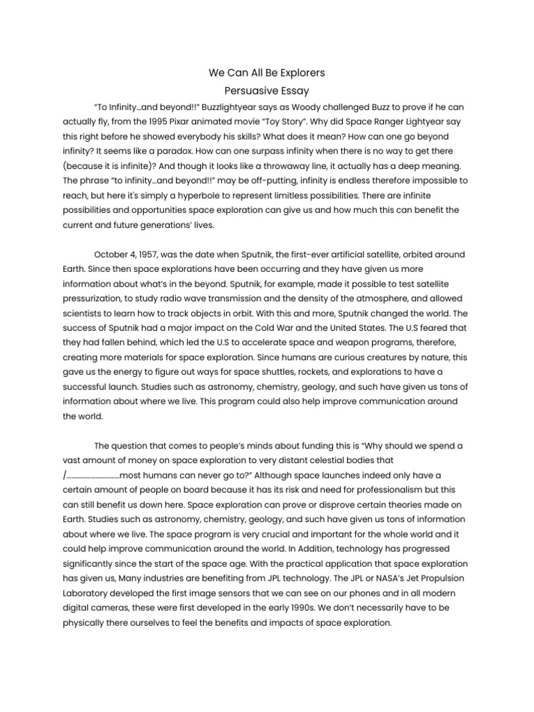 We Can All Be Explorers, Persuasive Essay | PDF | Space Exploration | Nasa