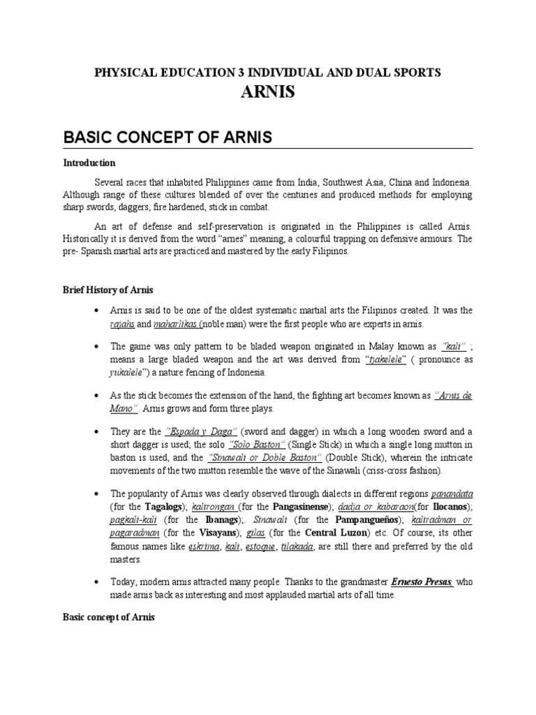 PHYSICAL EDUCATION 3 INDIVIDUAL AND DUAL SPORTS - Lesson1 | PDF ...