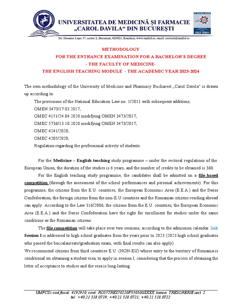 METHODOLOGY FACUuLTY OF MEDICINE EN 2023 2024 | PDF | Bachelor's Degree | University And College ...