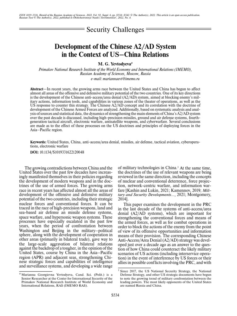 Development of The Chinese A2/AD System in The Context of US-China ...