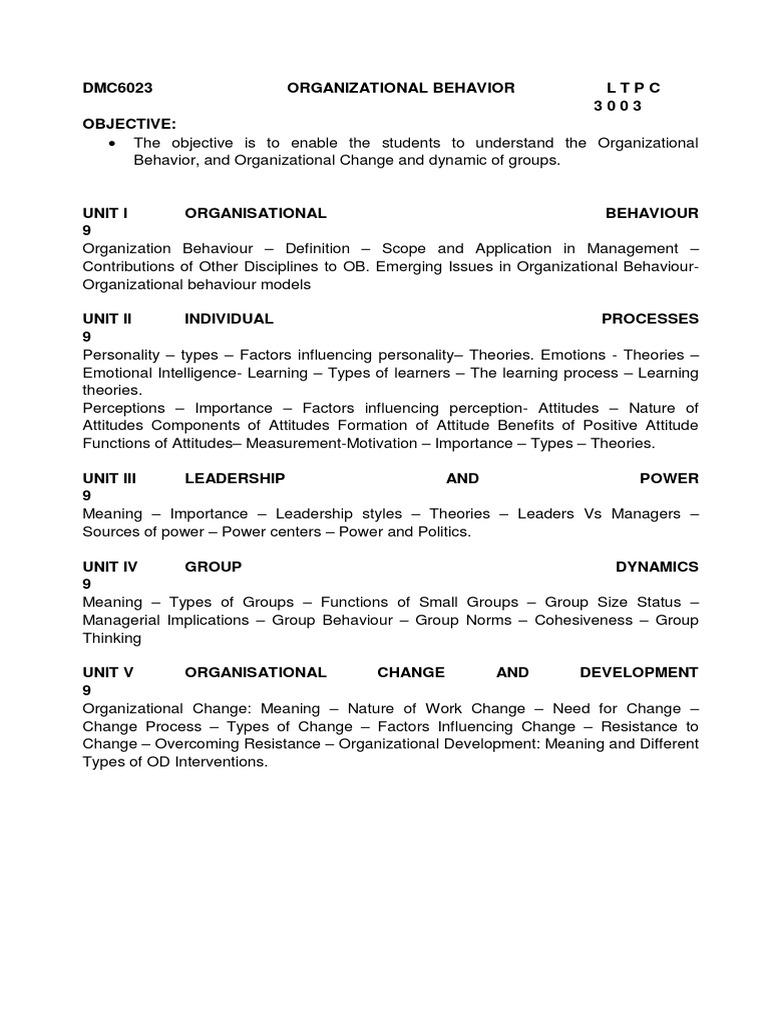 Dmc6023 Mca Ob | PDF | Organizational Behavior | Psychology