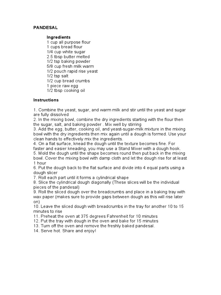 PANDESAL-RECIPE | PDF
