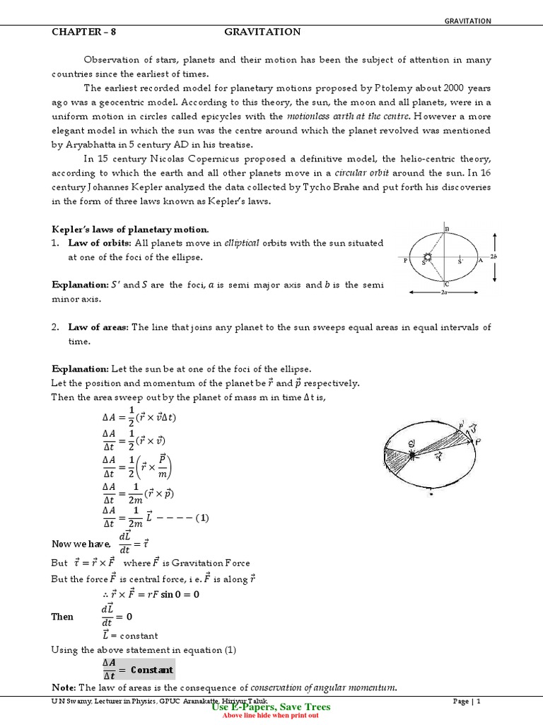 1st Puc Physics Chapter8-Gravitation Notes by U N Swamy | PDF | Orbit ...