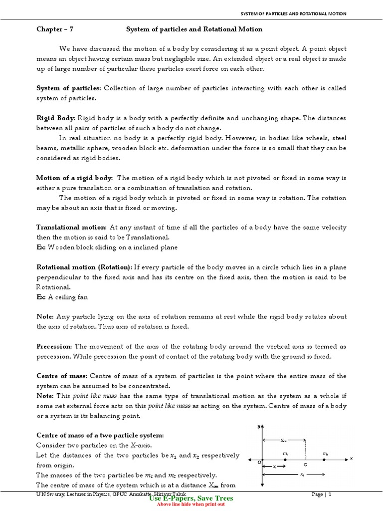 1st Puc Physics Chapter7-System of Particles and Rotational Motion ...