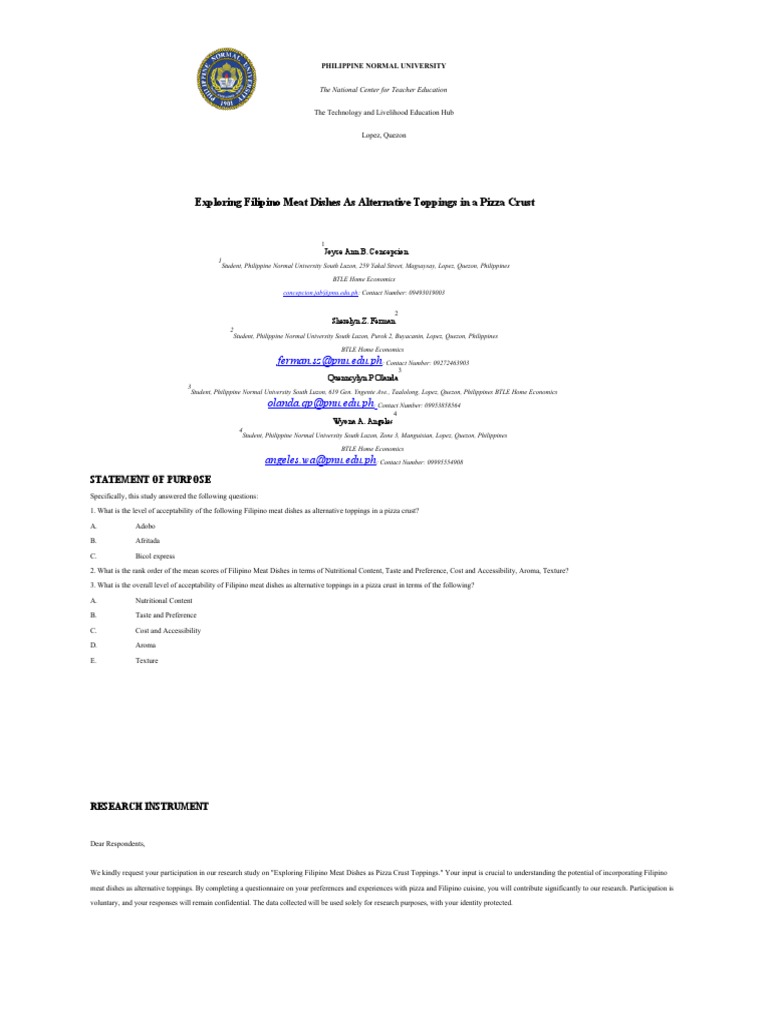 Research Instrument | PDF | Taste | Food And Drink