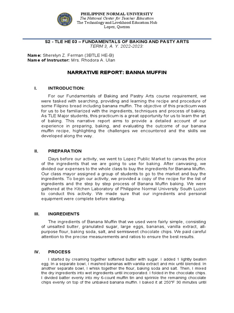 Narrative Report - Banna Muffin | PDF | Baking | Chocolate