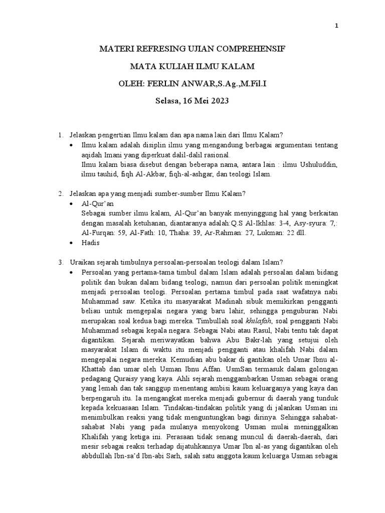 Materi Refresing Ilmu Kalam | PDF | Sejarah | Klasik