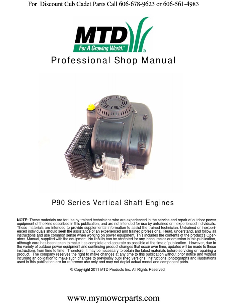 MTD REPAIR MANUAL FOR P90 ENGINE 769 - 06294 - p90 - Engine | PDF ...