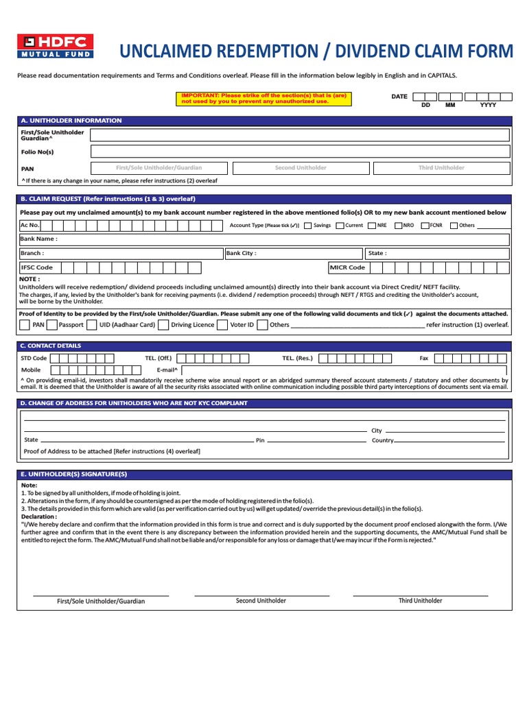 Unclaimed Redemption Claim Form | PDF | Cheque | Identity Document