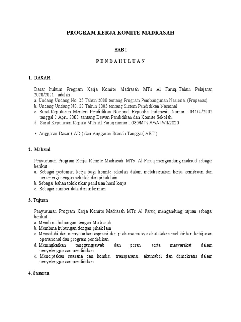Program Kerja Komite Madrasah | PDF | Karier & Perkembangan