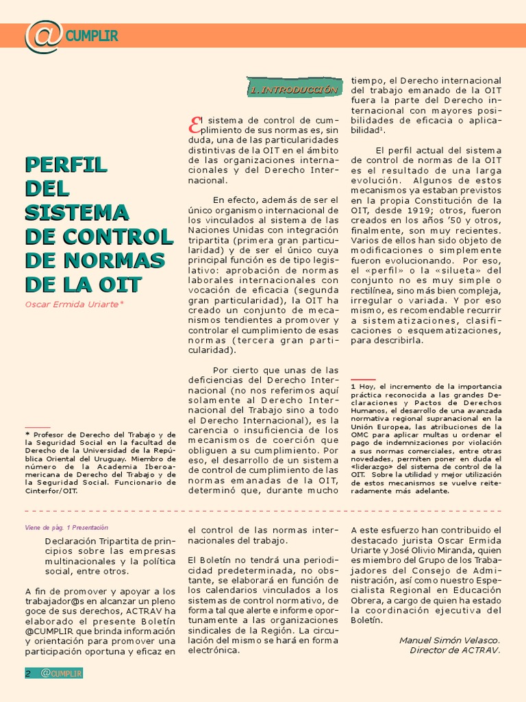 Perfil Del Sistema de Control de Normas de La OIT-Ermida Uriarte | PDF | Organización ...