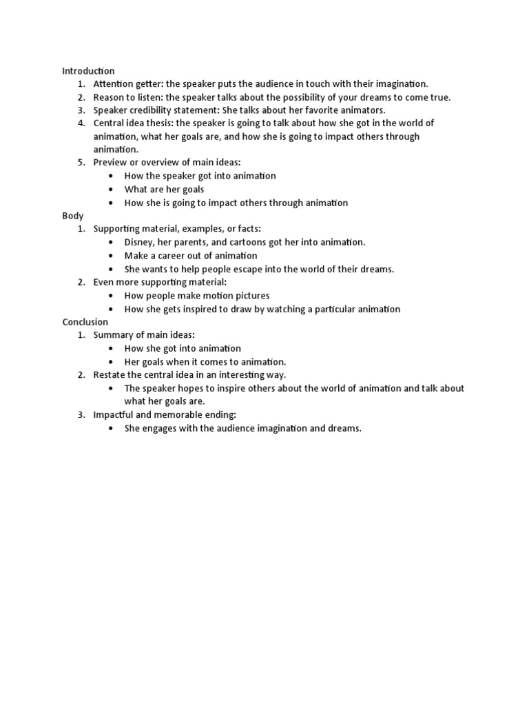 Outline of Animation Speech | PDF