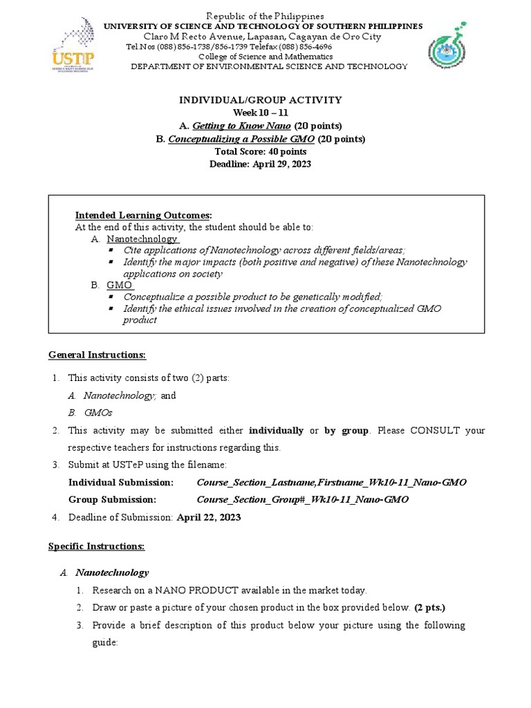 WEEK 10 11 - Activity - Nano GMO | Download Free PDF | Nanotechnology ...