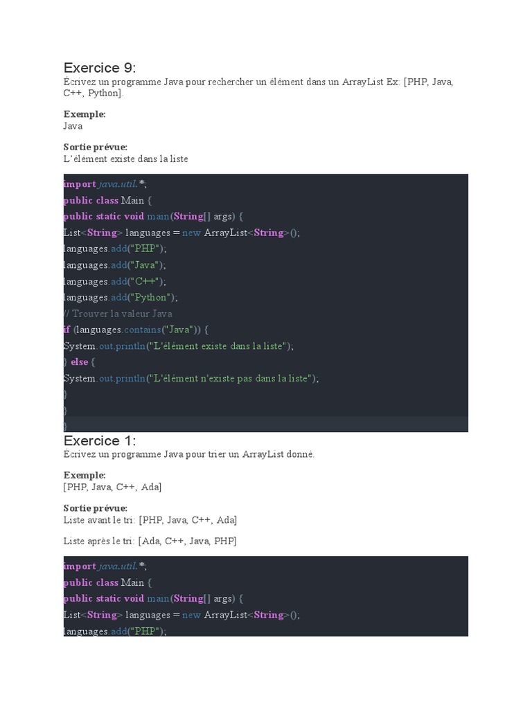 Exercice ARRAYLIST JAVA | PDF | Java (Langage de programmation) | PHP