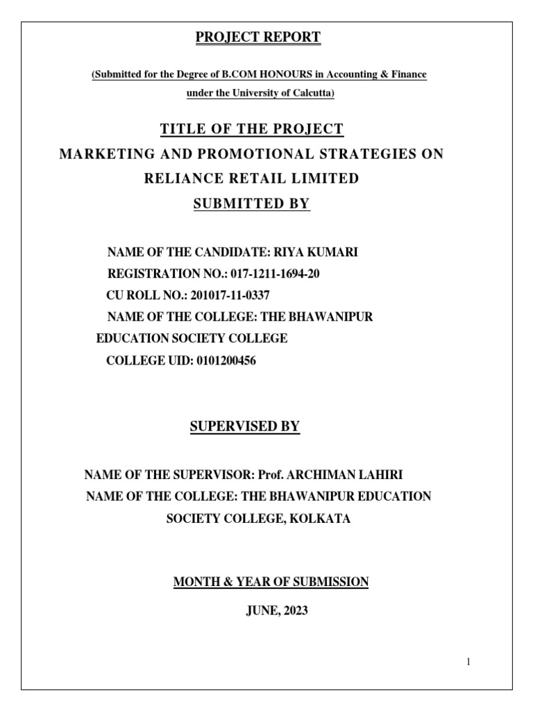 Riya Project Final | Download Free PDF | Retail | Marketing Strategy