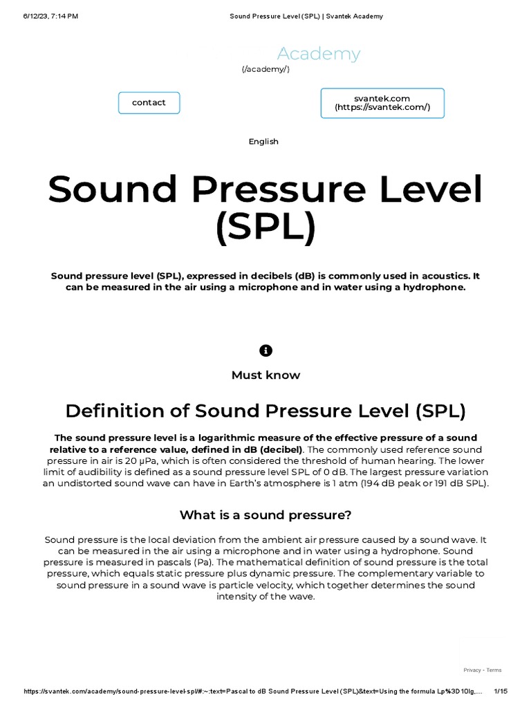 Sound Pressure Level (SPL) - Svantek Academy | PDF | Decibel | Sound