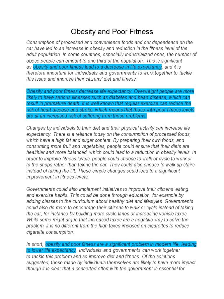 Obesity and Poor Fitness - Probelm Solving Text | PDF | Obesity ...