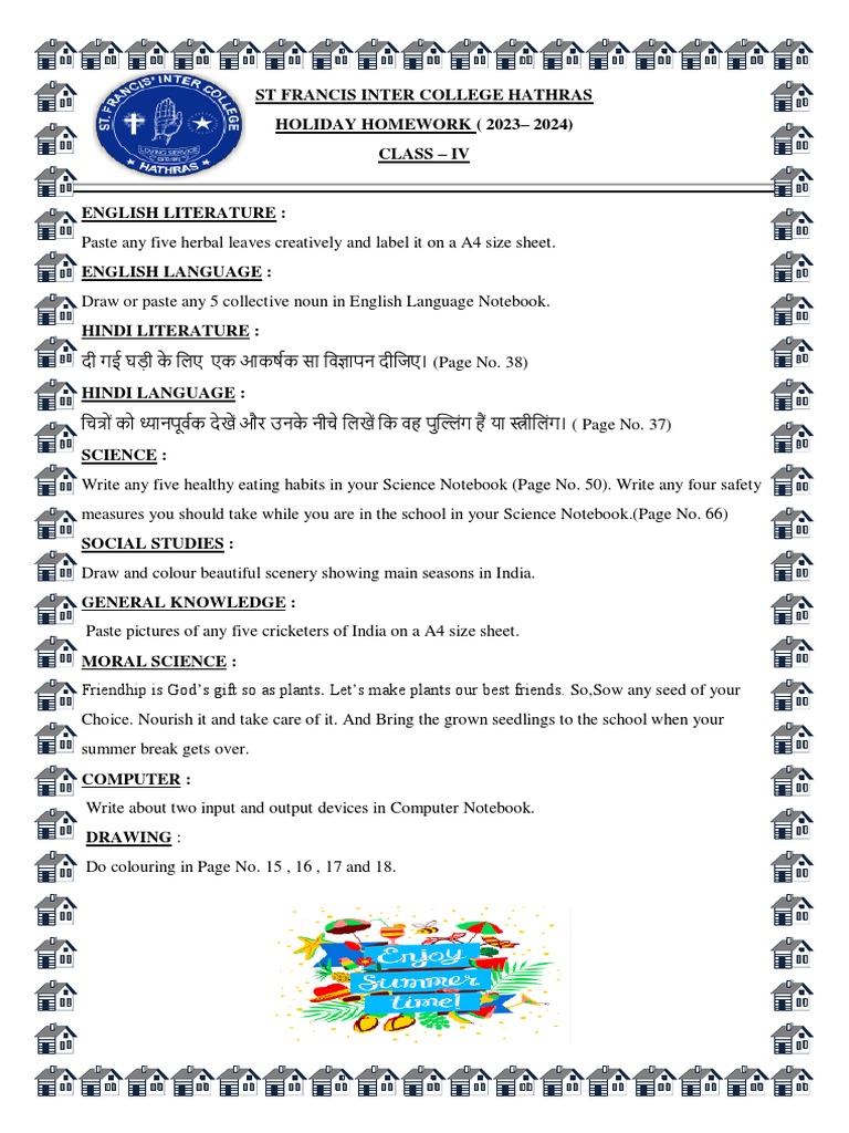 Class Iv (Holiday Homework) (2023 - 2024) New | PDF