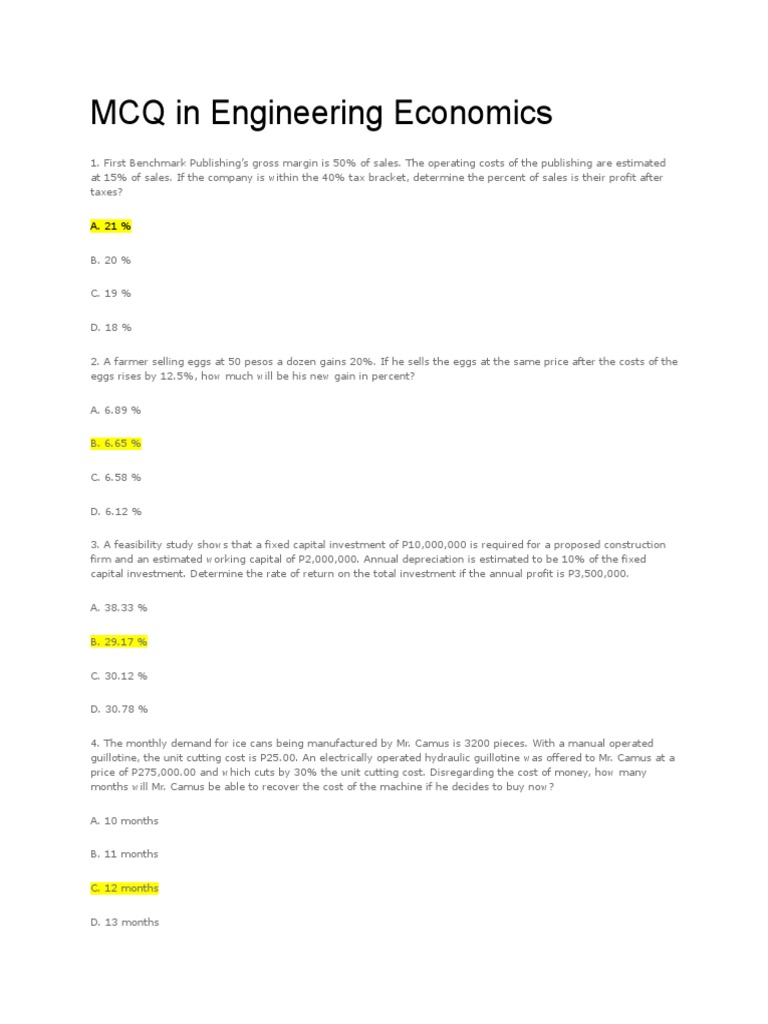 MCQ in Engineering Economics | PDF | Bonds (Finance) | Depreciation