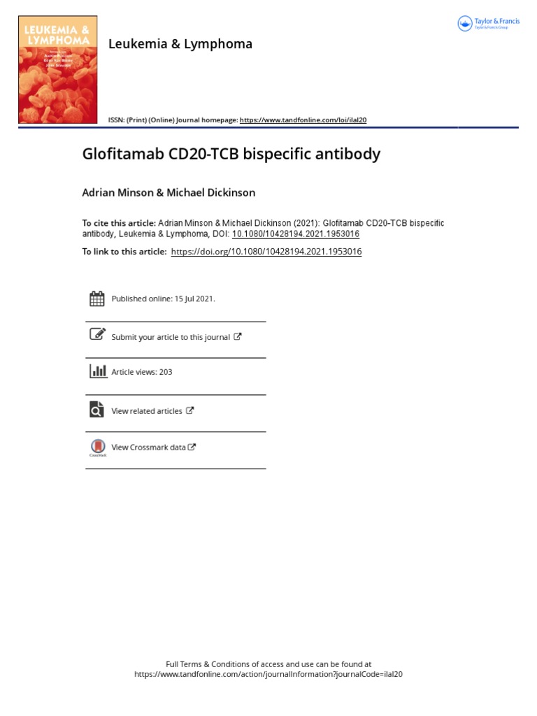 Glofitamab CD20-TCB Bispecific Antibody | PDF | T Cell | Antibody