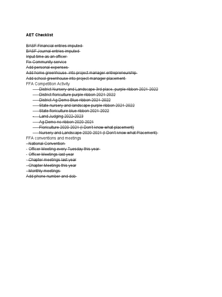 AET Checklist | PDF
