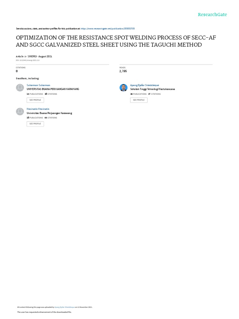 Optimization of The Resistance Spot Welding Proces | PDF | Welding | Construction