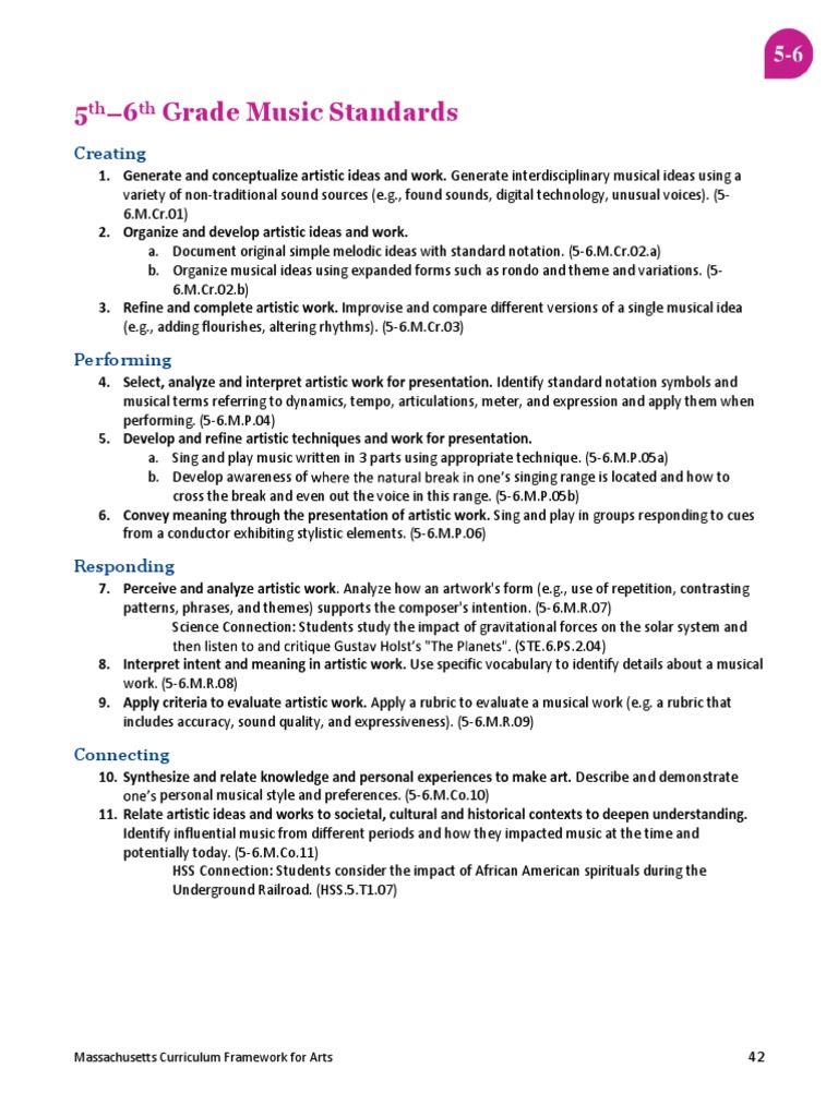 Music - Massachusetts Arts Curriculum Framework (2019) | PDF | Musical ...