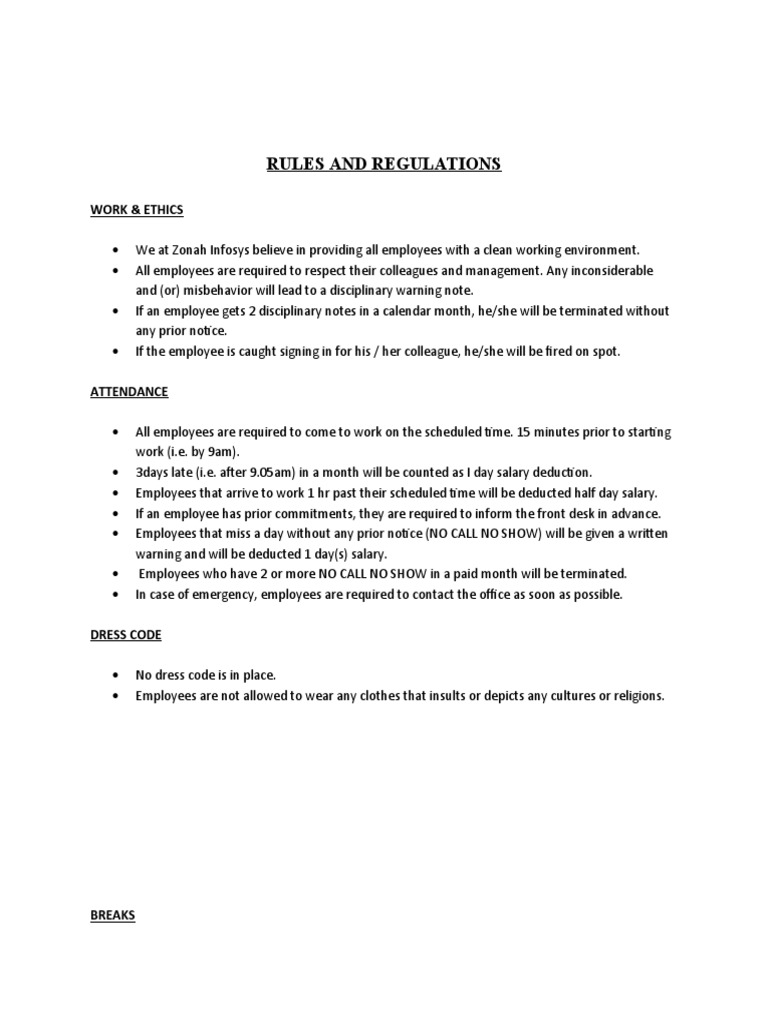 Rules And Regulations Pdf Salary Business Ethics