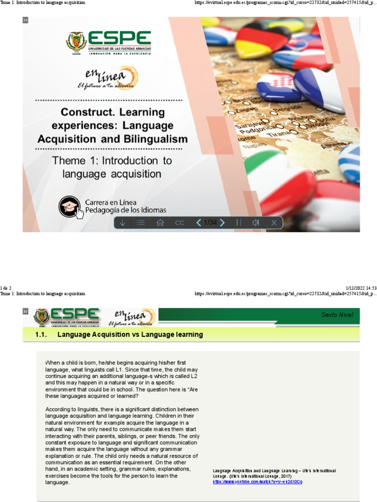 LANGUAGE EXP. LEARNING ACQUISITION SEXTO SEMESTRE | PDF | Second Language Acquisition | Language ...