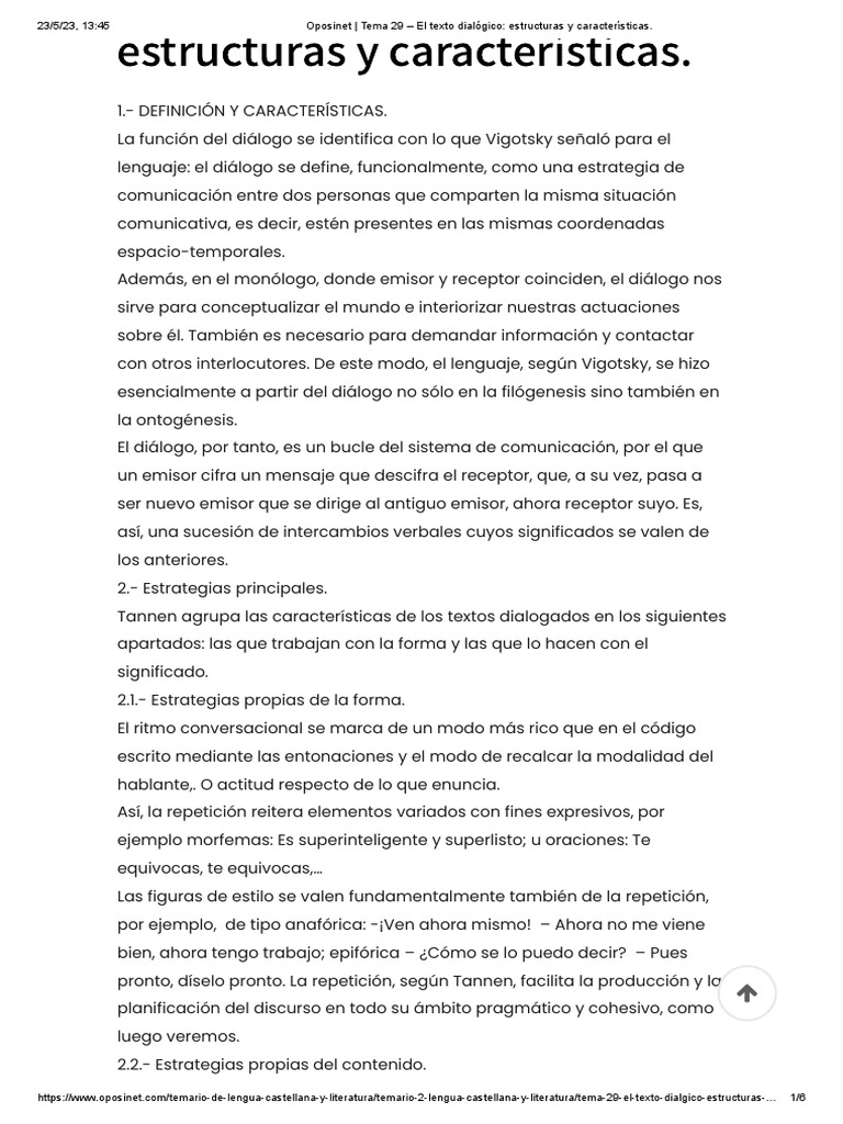 Tema 29 - El Texto Dialógico - Estructuras y Características | PDF ...