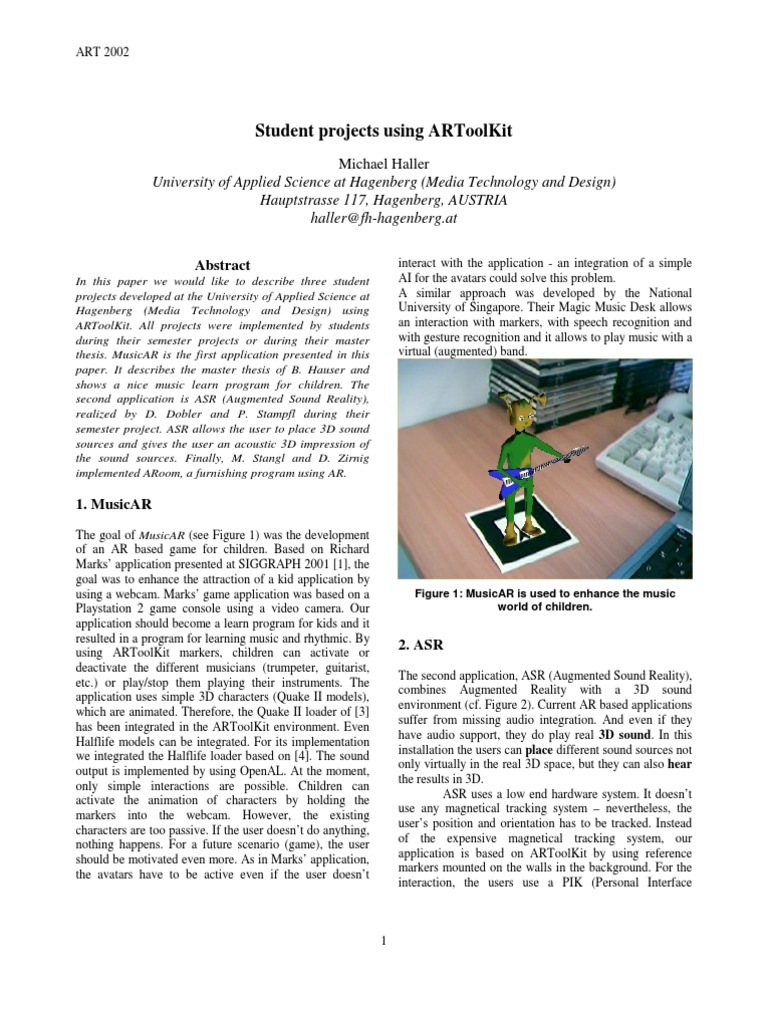 Student Projects Using Artoolkit | PDF | Augmented Reality | Virtual Reality