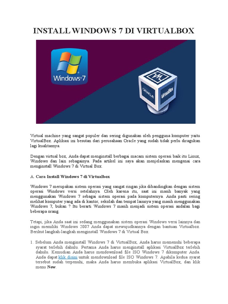 Install Windows 7 Di Virtualbox | PDF