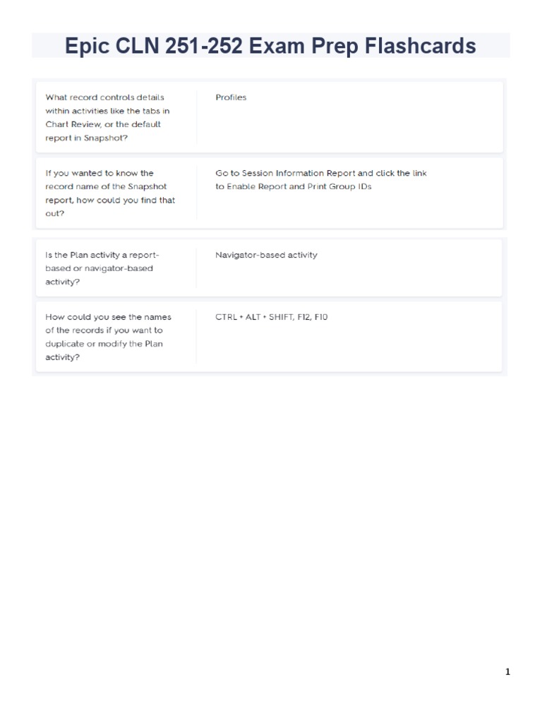 Epic CLN 251-252 Exam Flashcards | PDF