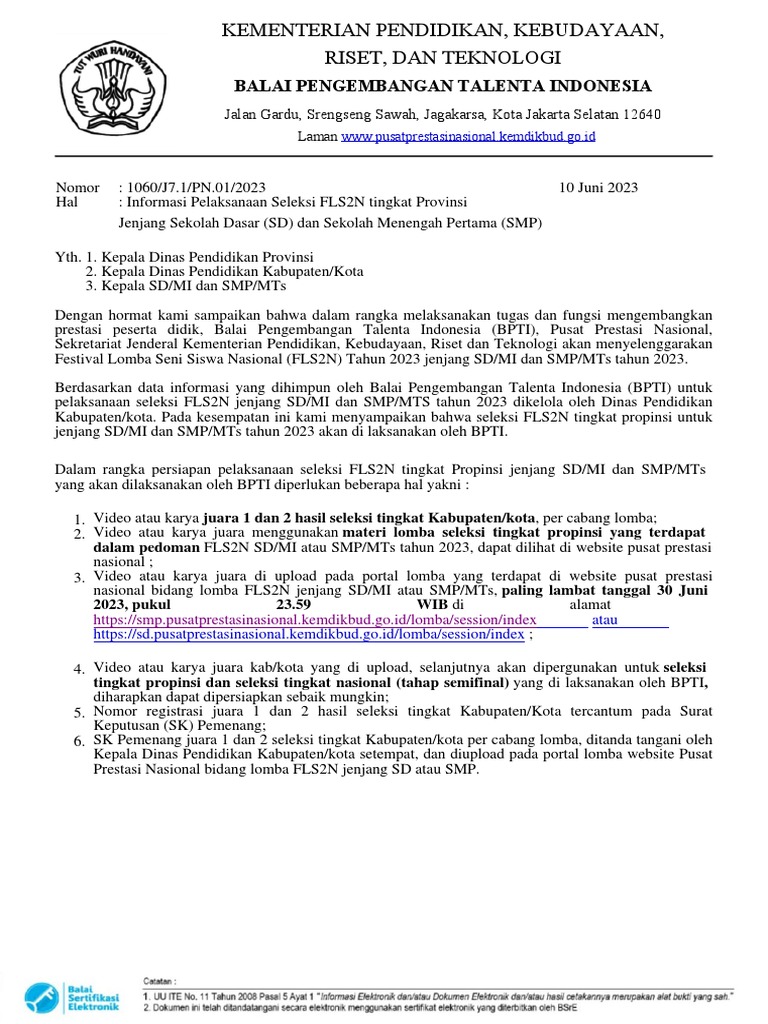 Informasi Pelaksanaan Seleksi FLS2N Tingkat Provinsi Jenjang Sekolah ...